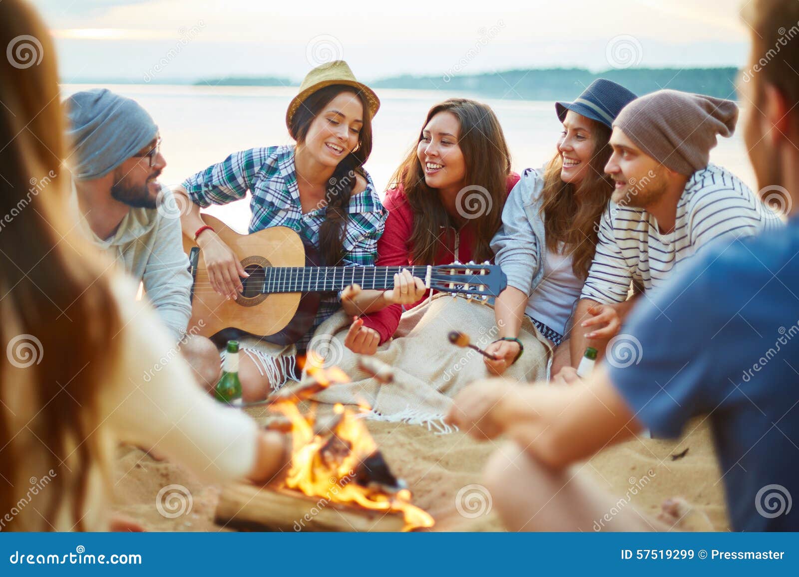 Campfire singing stock image. Image of picnic, camp, group - 57519299