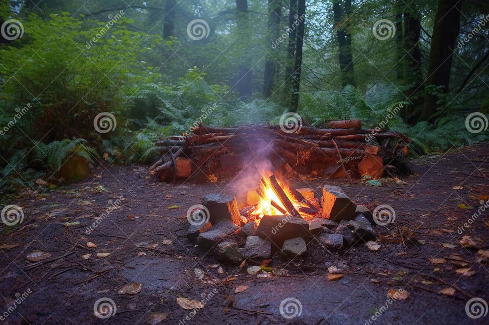Campfire Site with Extinguished Logs and Ashes Stock Image - Image of ...