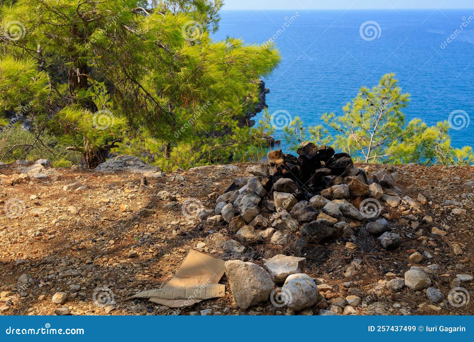 Campfire Site on the Mountain Coast. Wild Stones Stacked in a Circle ...