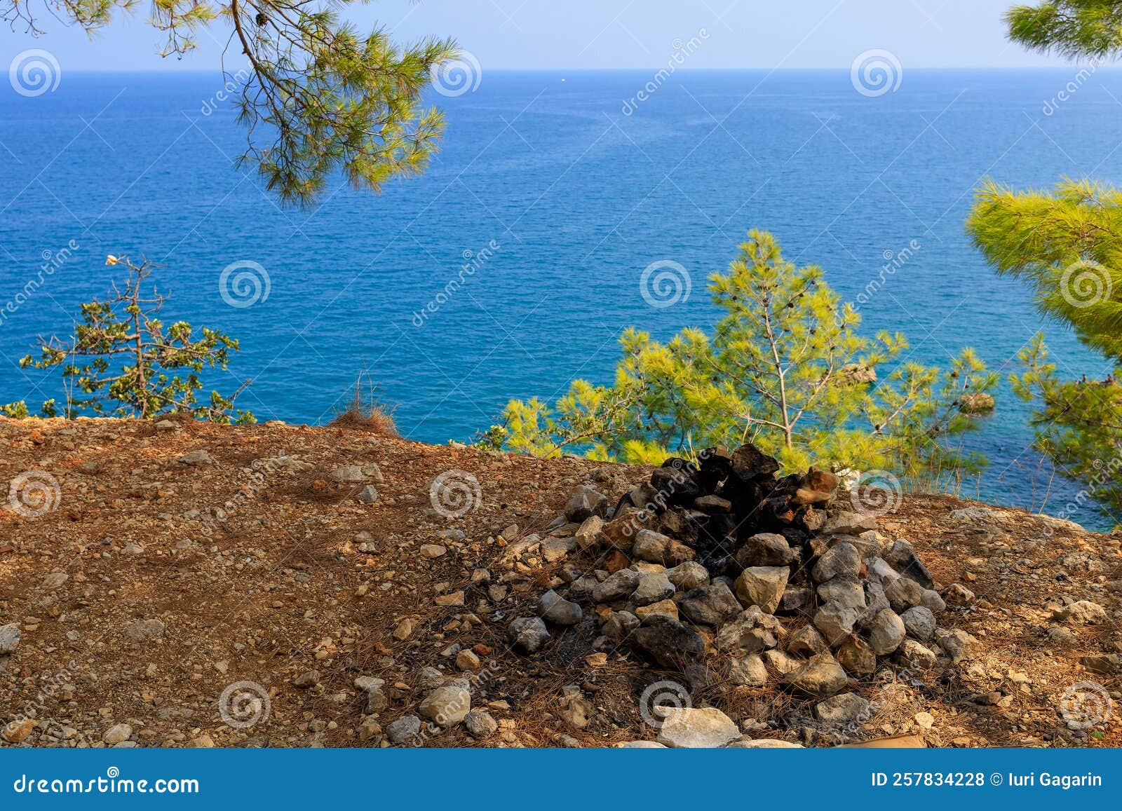 Campfire Site on the Mountain Coast. Wild Stones Stacked in a Circle ...