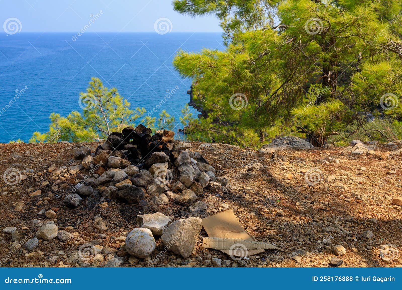 Campfire Site on the Mountain Coast. Wild Stones Stacked in a Circle ...