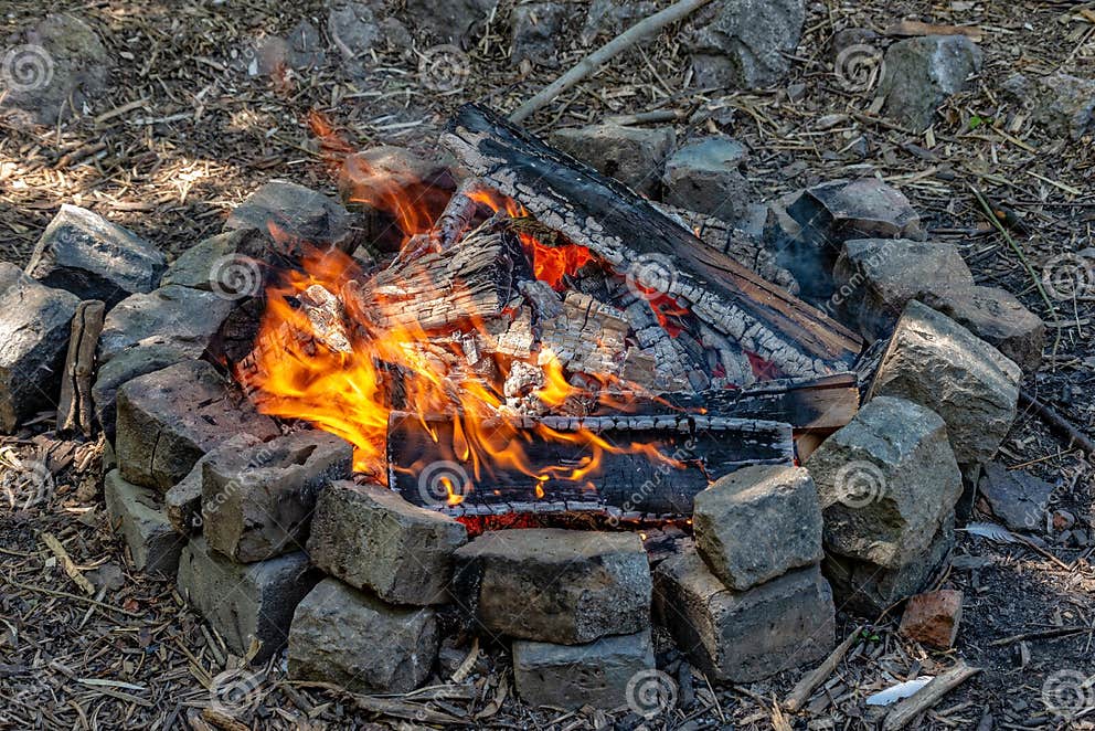 Campfire Site with Stone Border Stock Photo - Image of fire, energy ...