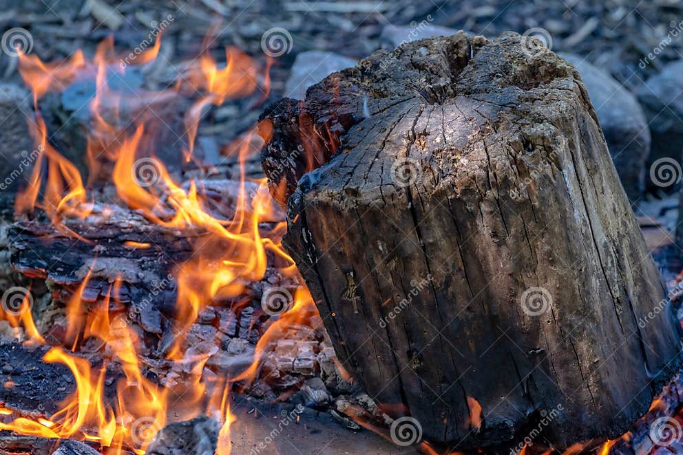 Campfire Site with Stone Border Stock Image - Image of outdoor, glow ...