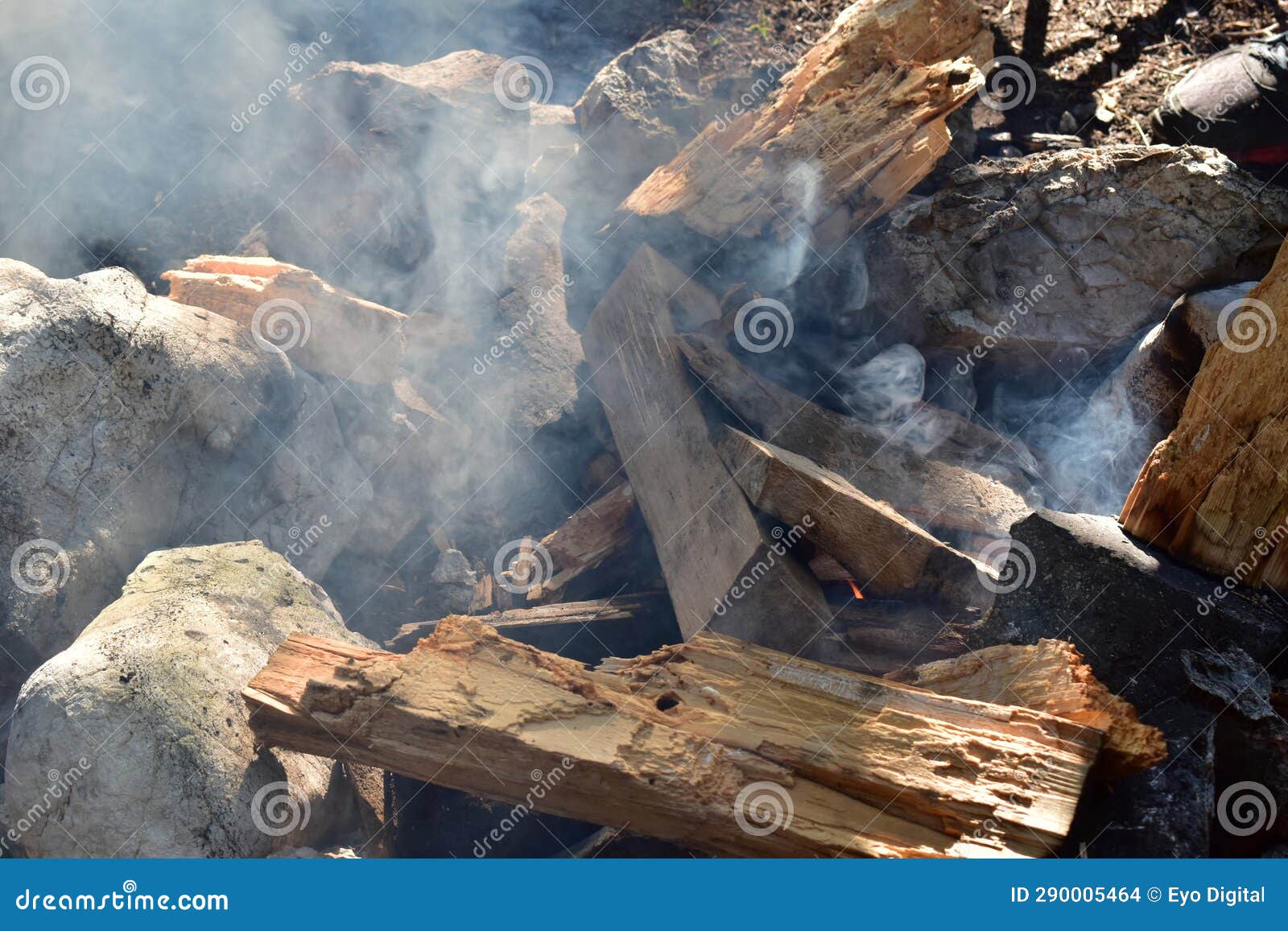 Campfire, Smoke, Wood and Rocks. Stone and Wood Background Nature ...