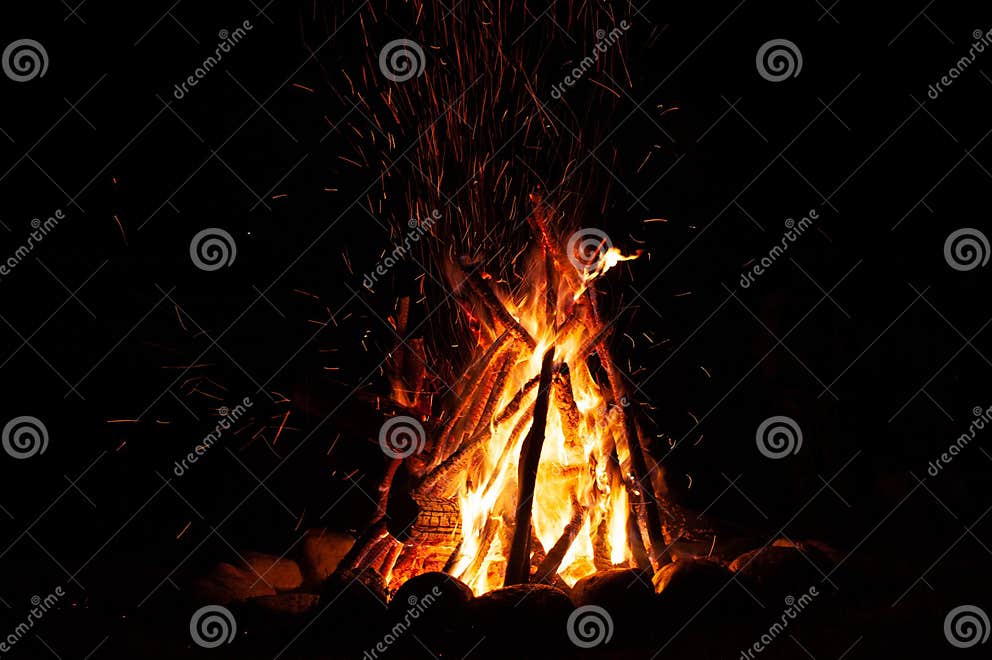 A Campfire with Sparks at Night. Stock Image - Image of element ...
