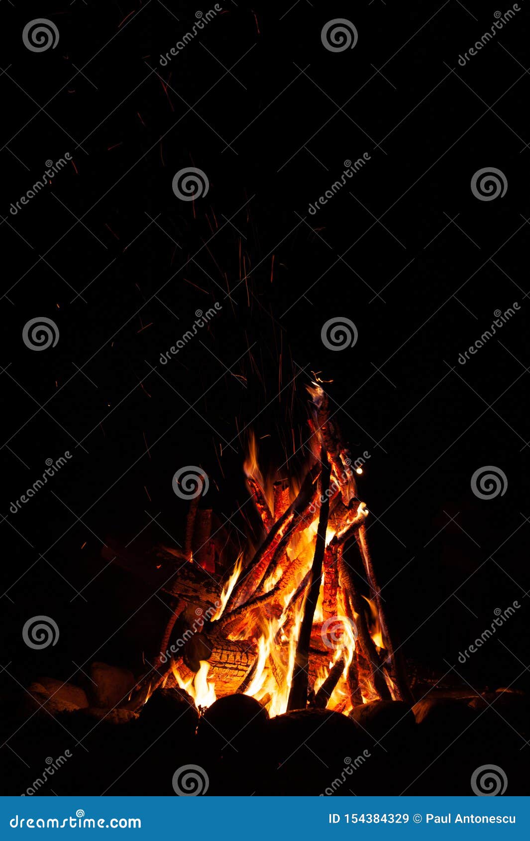 A Campfire with Sparks at Night. Stock Image - Image of ignite, grill ...