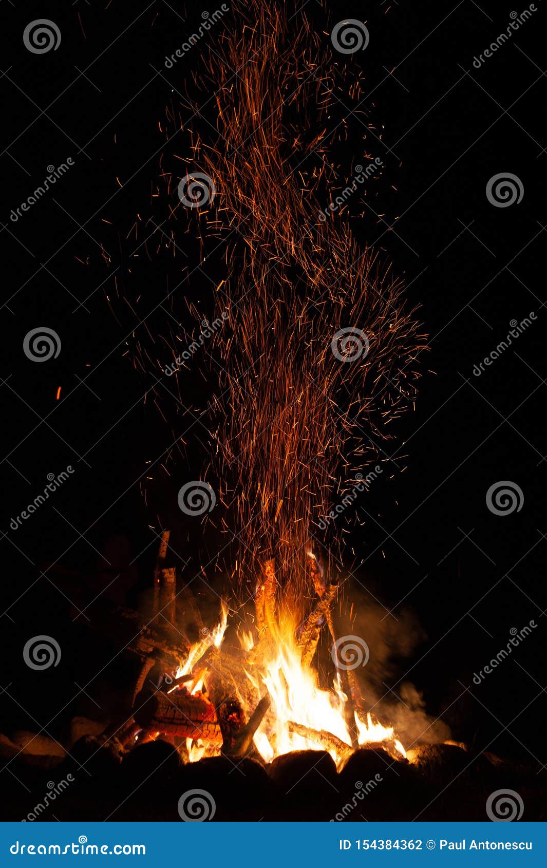 A Campfire with Sparks at Night. Stock Photo - Image of ignite, fiery ...