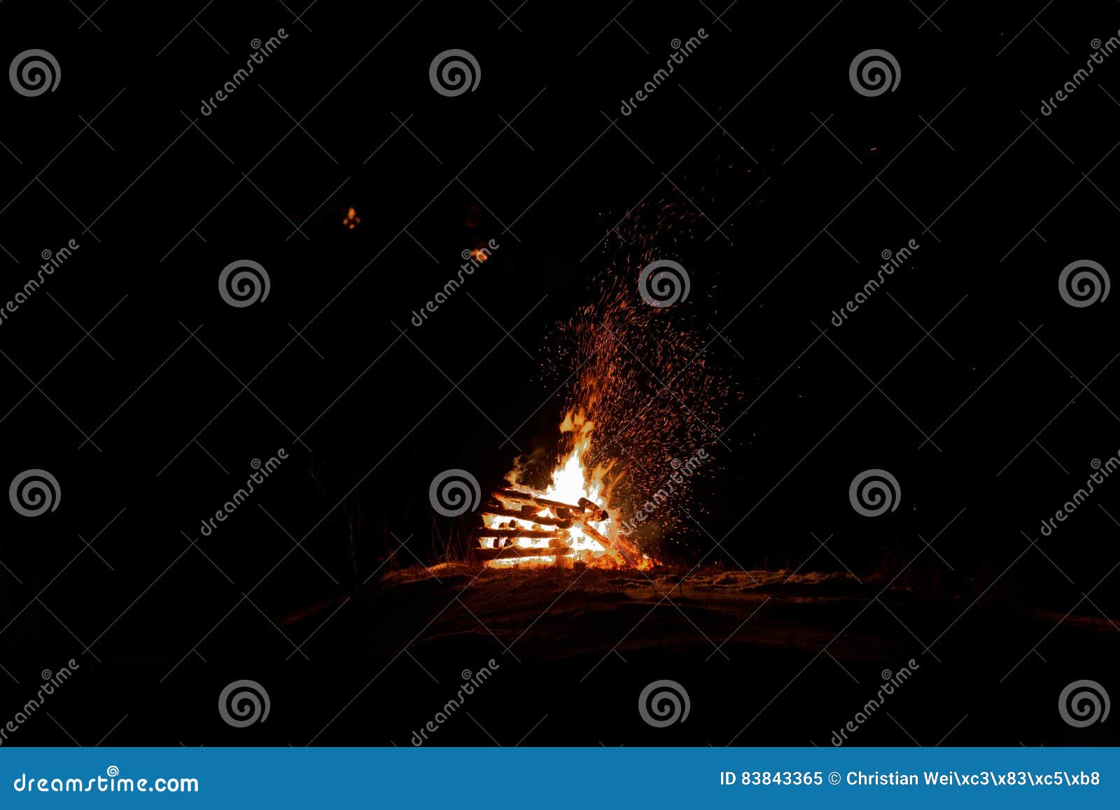 Campfire with Sparks at Night Stock Image - Image of flame, burn: 83843365