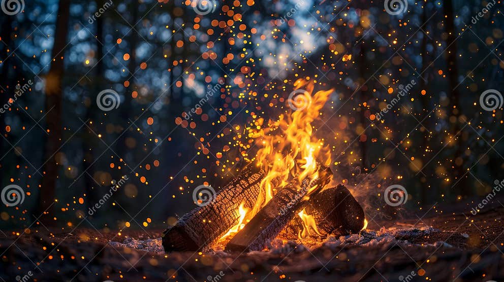 Campfire with Sparks in Twilight. Stock Photo - Image of adventure ...