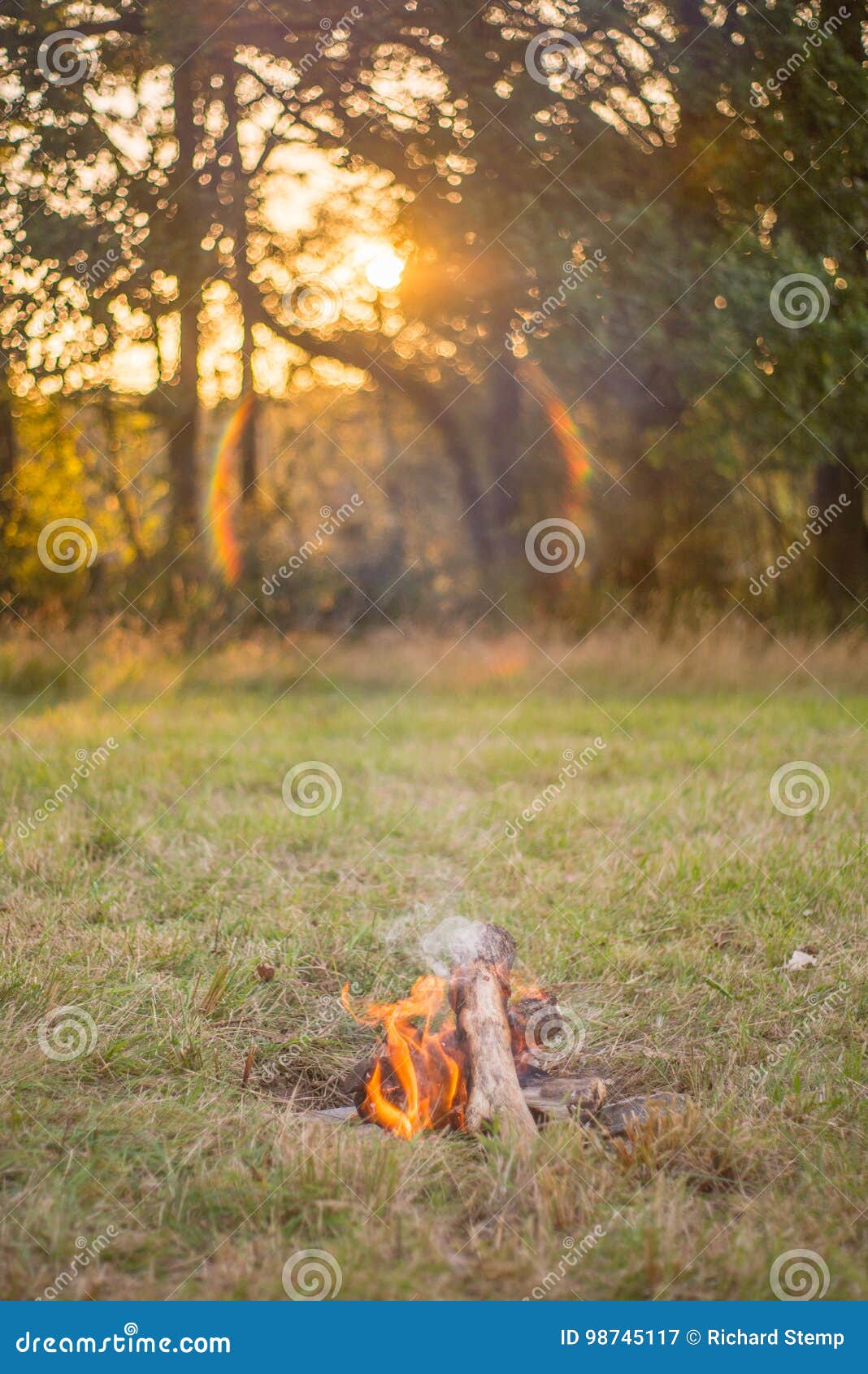 Campfire at sunset stock image. Image of leisure, park - 98745117
