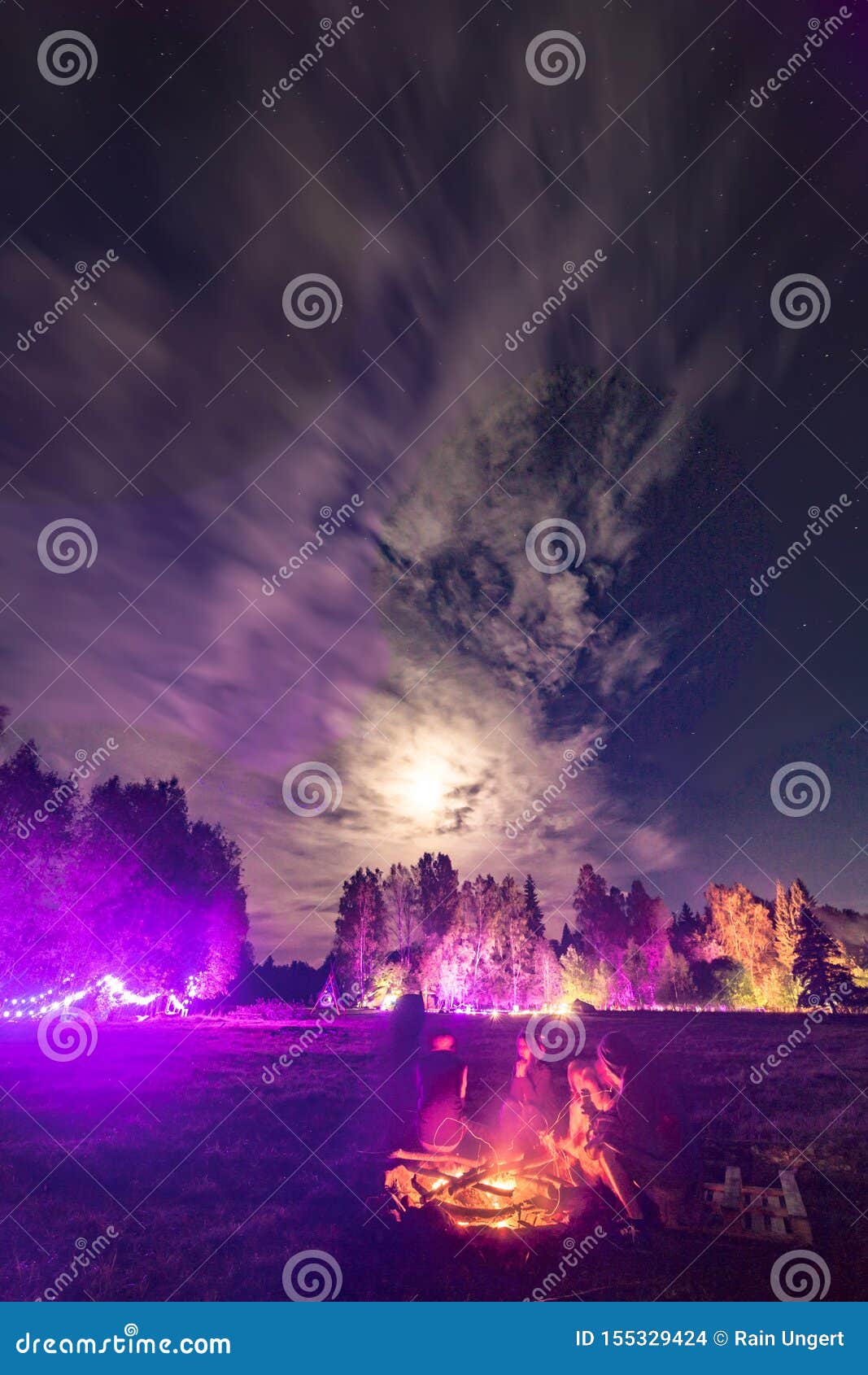 Campfire Under Moonlight at Festival Stock Photo - Image of middle ...