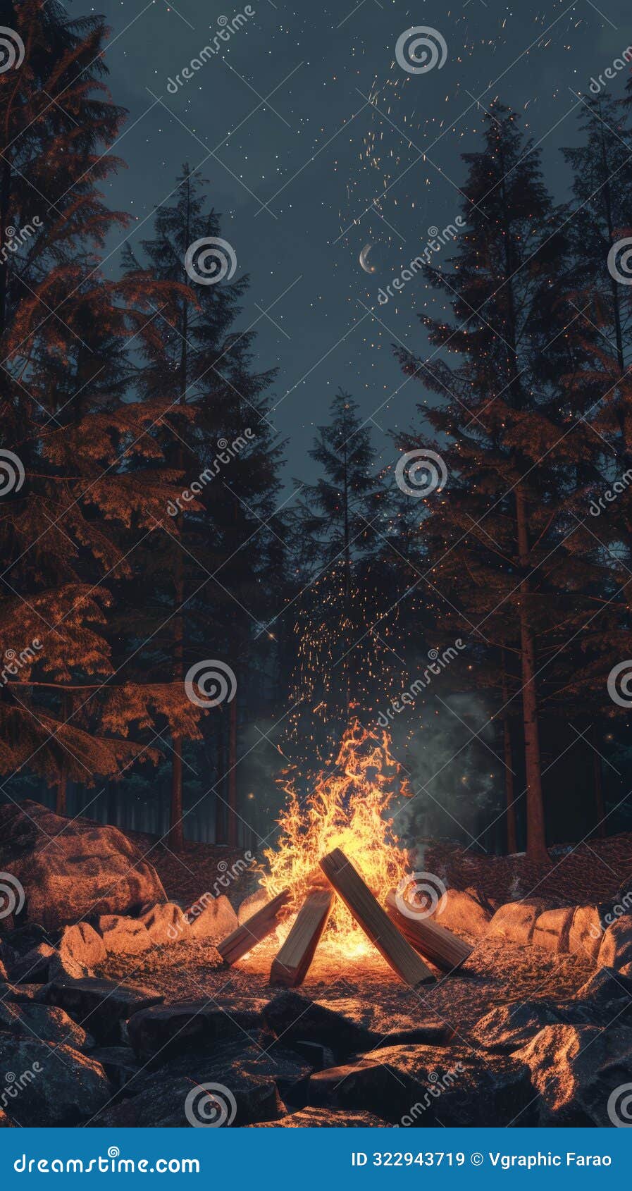 Campfire Under Starry Night Sky in Forest Stock Image - Image of ...