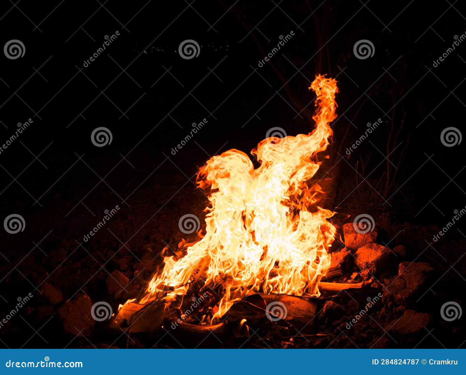 Campfire. Wood Burning with Particles. Stock Image - Image of charcoal ...