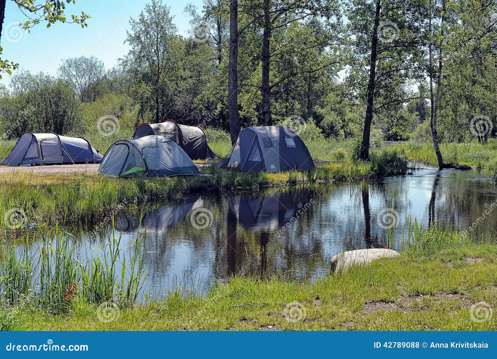 Campground by the Lake editorial stock photo. Image of calm - 42789088