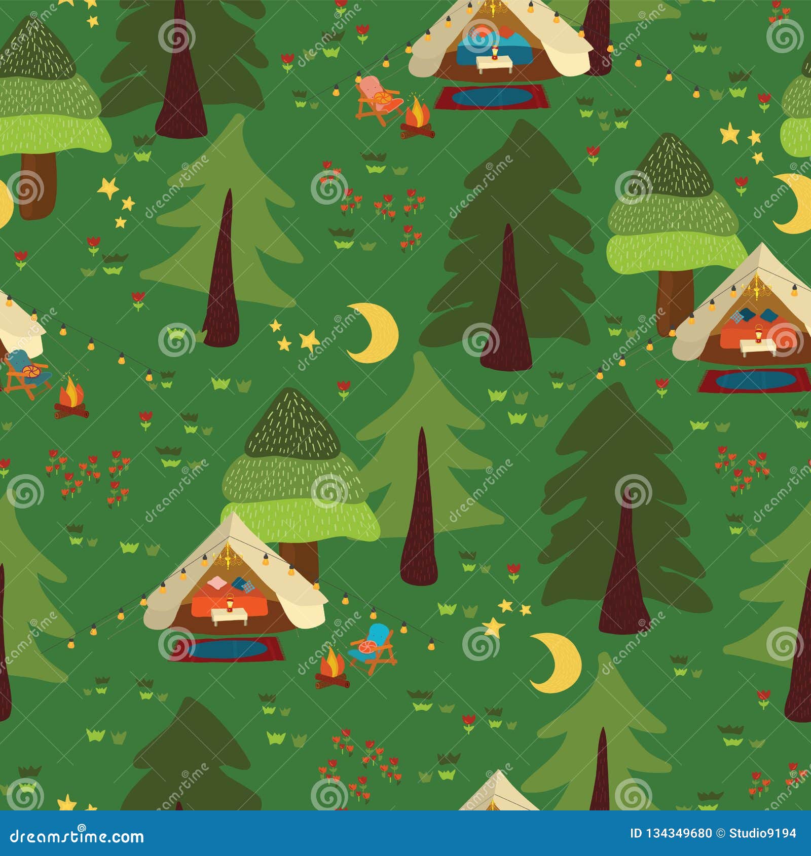 Glamping Vacation Cartoon Vector | CartoonDealer.com #176726519