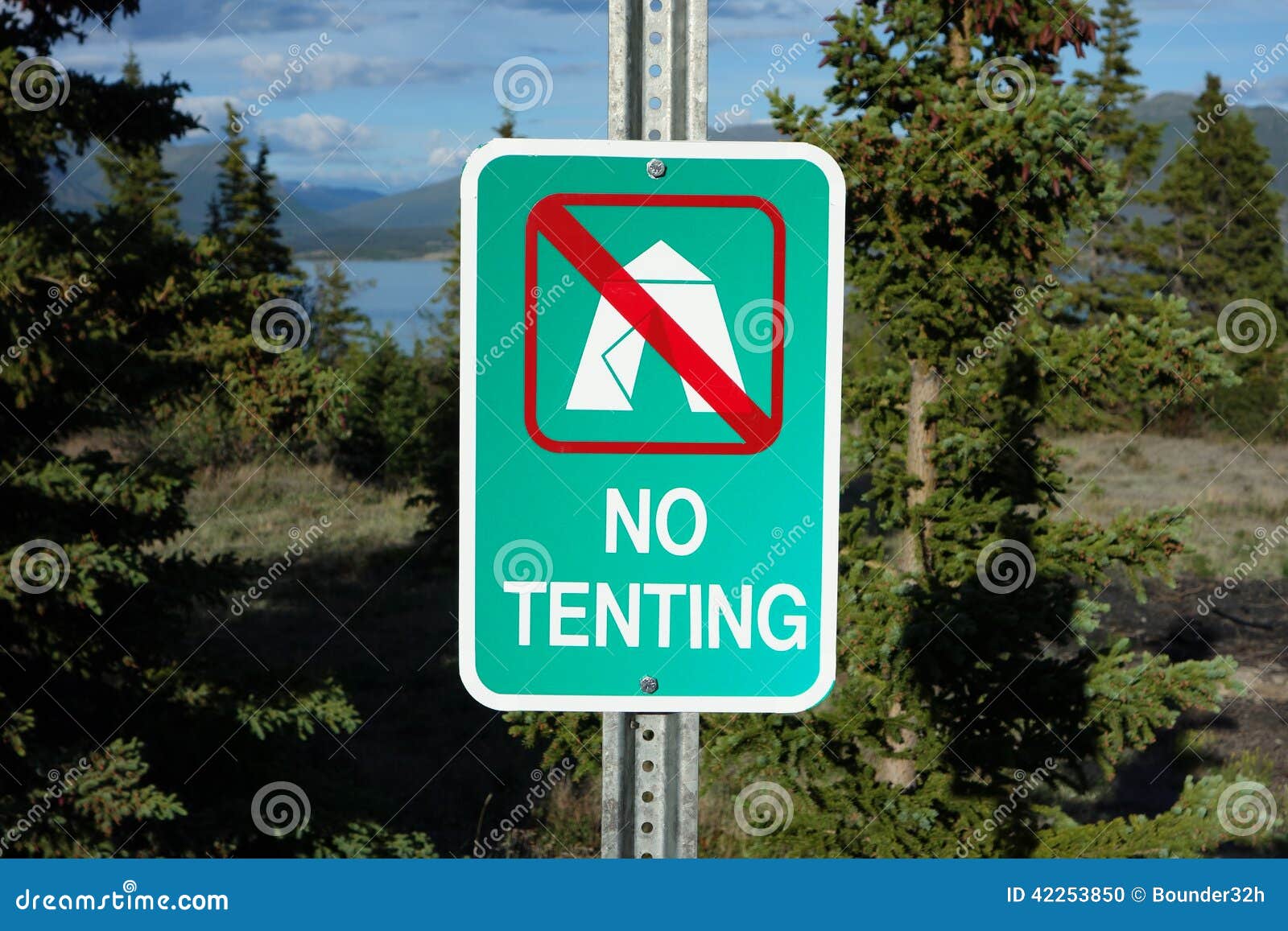 A Campground Sign Indicating No Tenting. Stock Photo - Image of posted ...