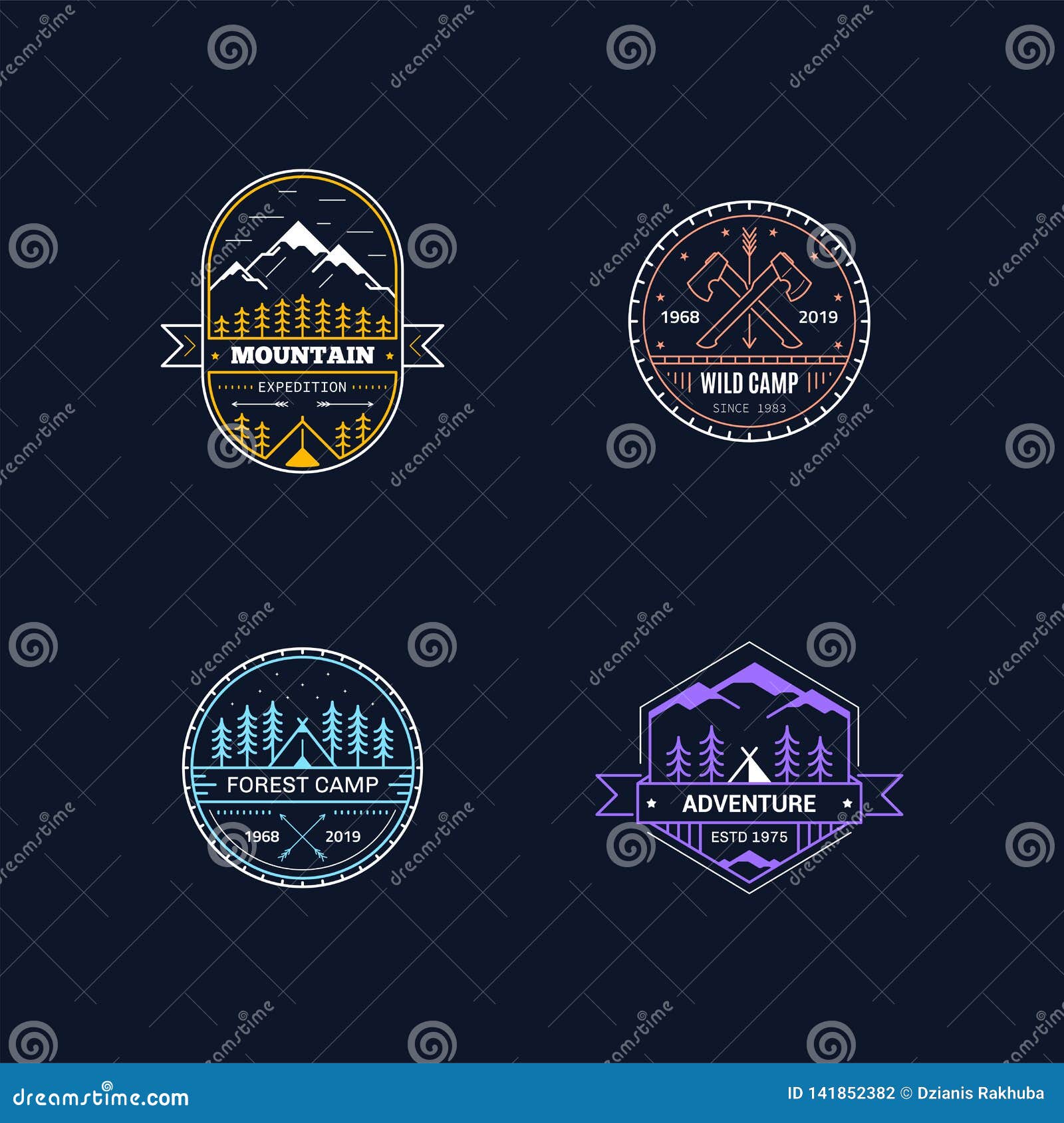 Outdoor Activities Logo Set Stock Vector - Illustration of label, hike ...