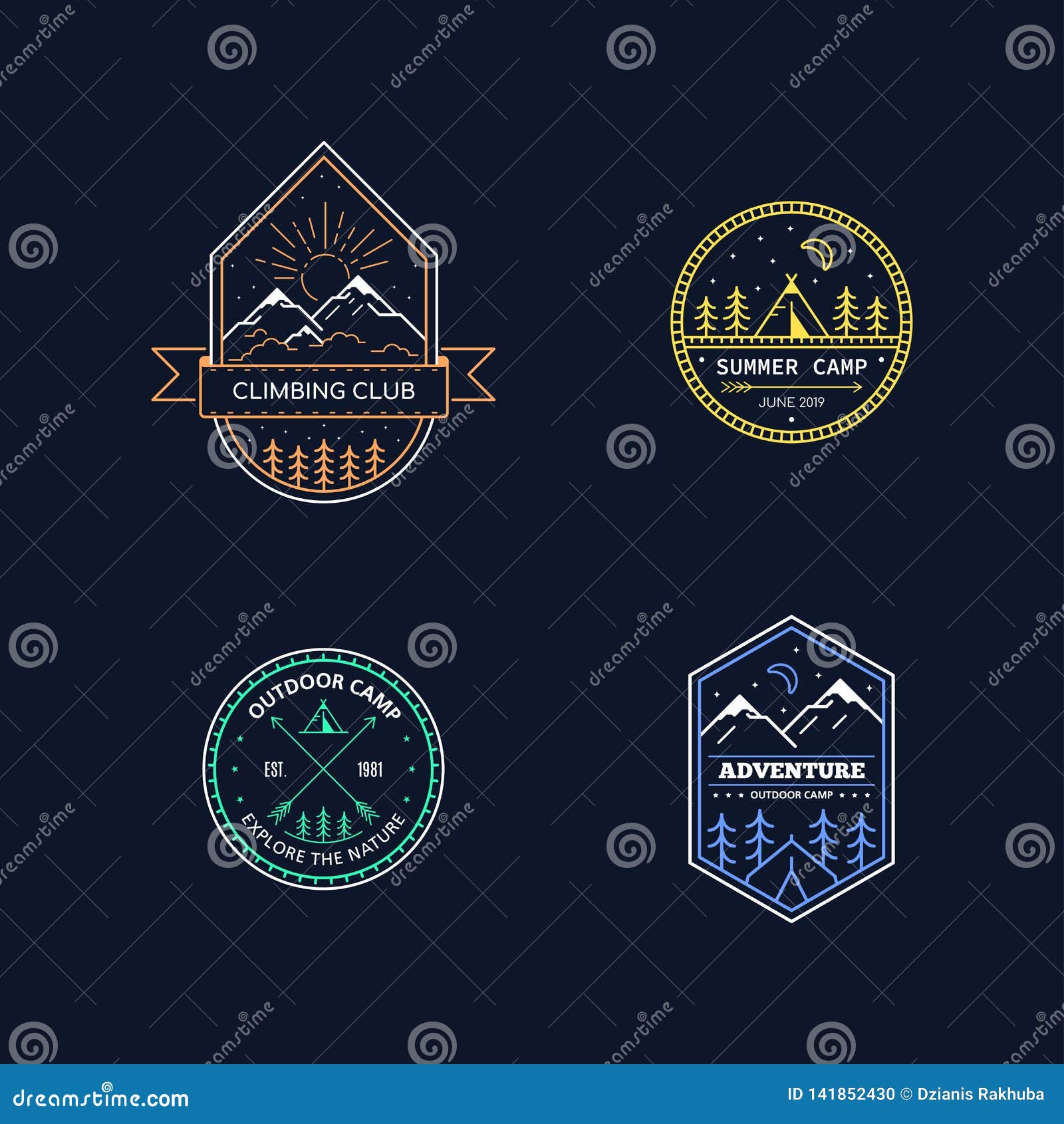 Outdoor Activities Logo Set Stock Vector - Illustration of climbing ...