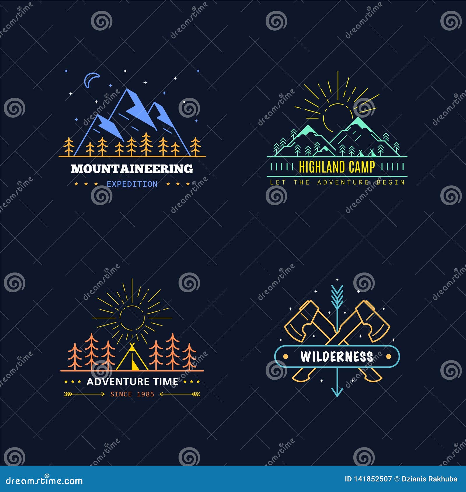 Outdoor Activities Logo Set Stock Vector - Illustration of landscape ...