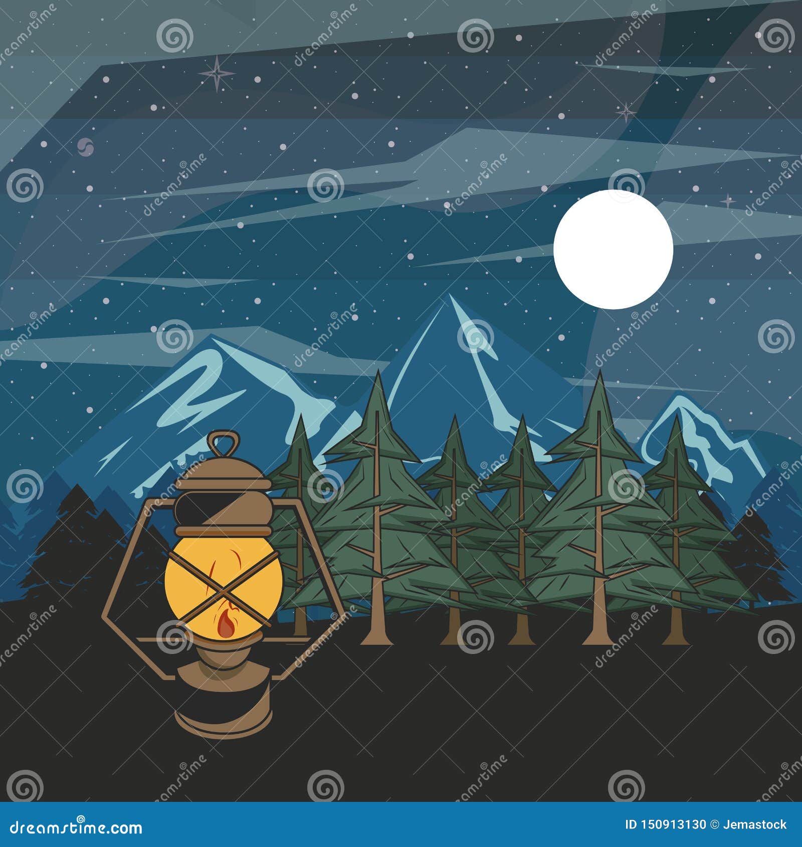 Camping Adventure in Forest at Night Scenery Stock Vector ...
