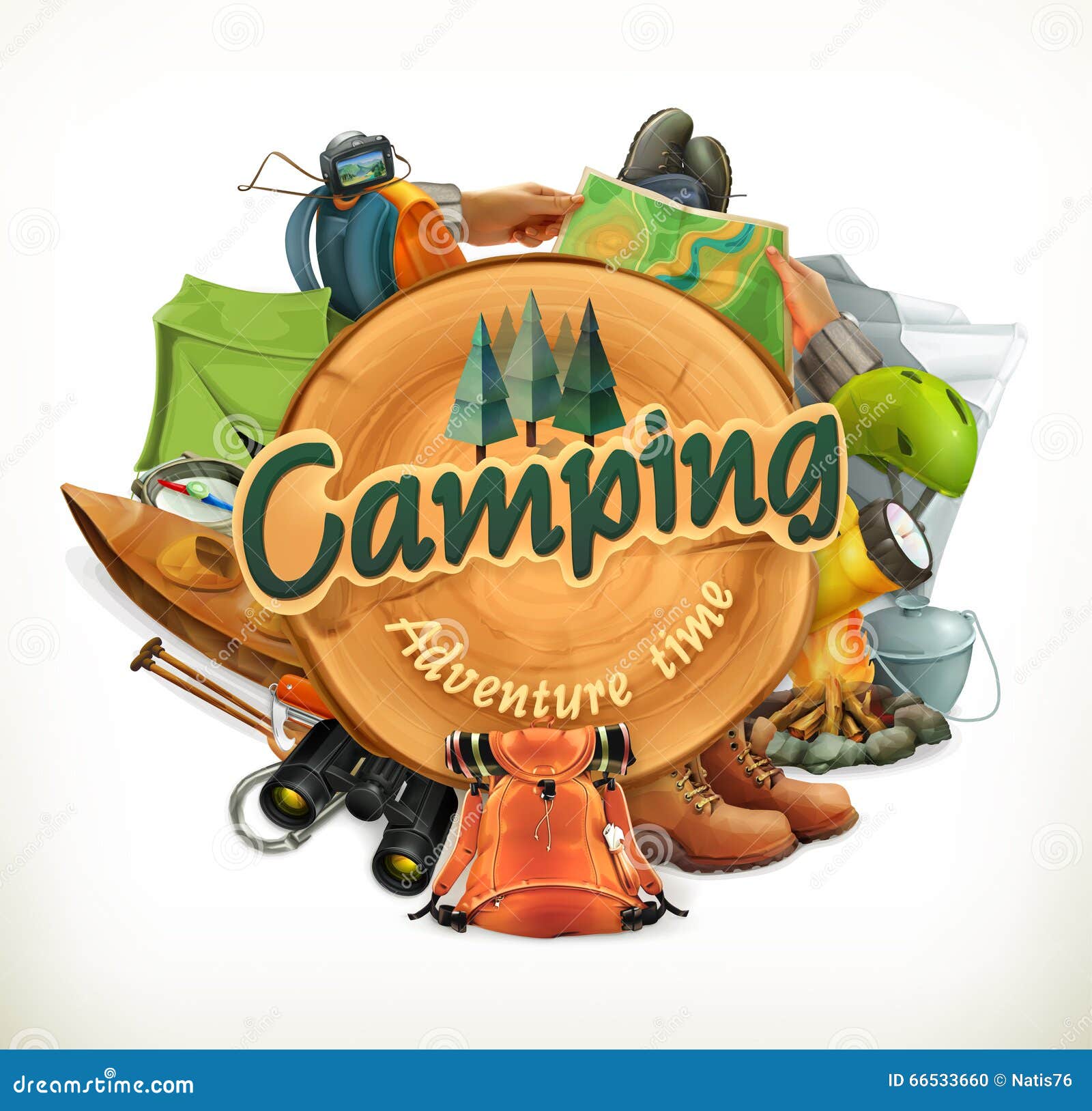 Camping Adventure Illustration Stock Vector - Illustration of pointer ...