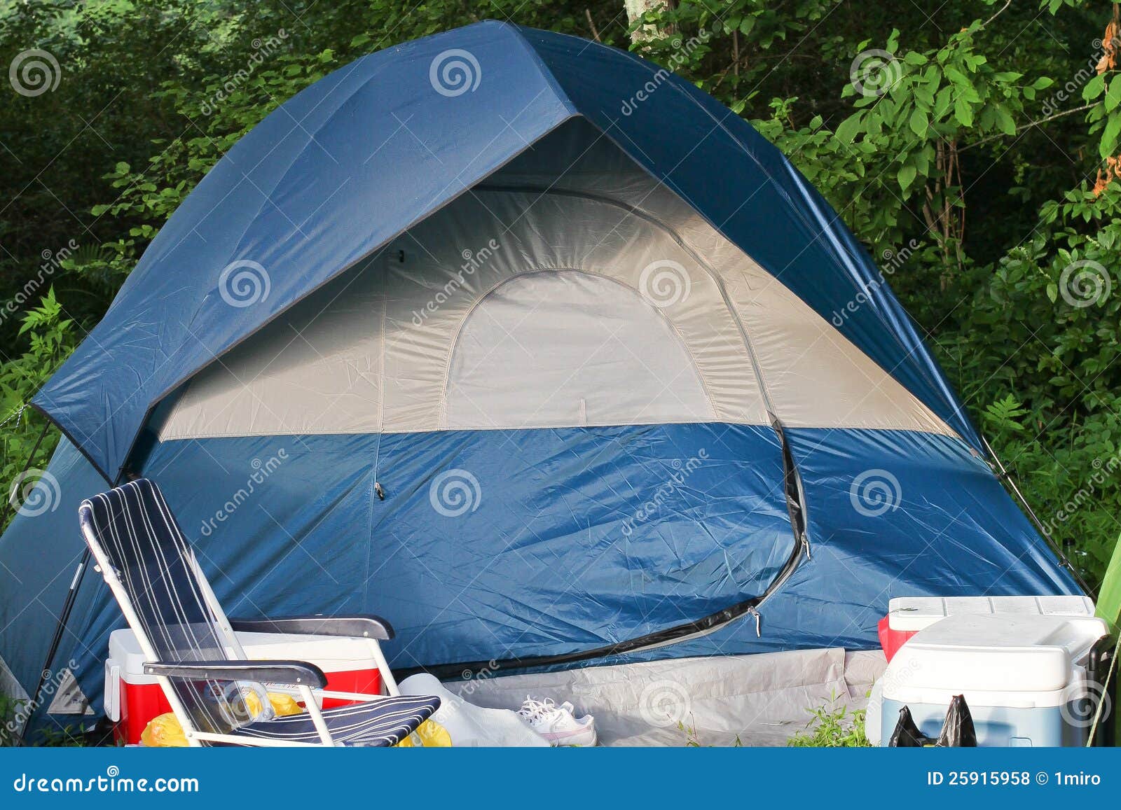 Camping Area with Blue Tent Stock Photo - Image of outdoors, recreation ...
