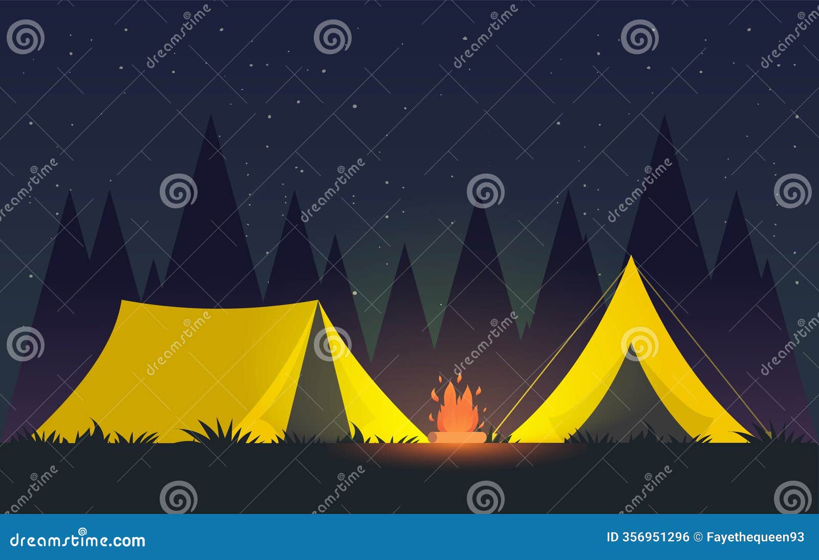 Camping Area Landscape with Tents. Camping at Night Stock Vector ...