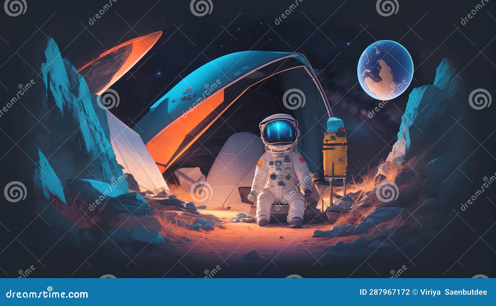 Camping of astronaut stock illustration. Illustration of vehicle ...