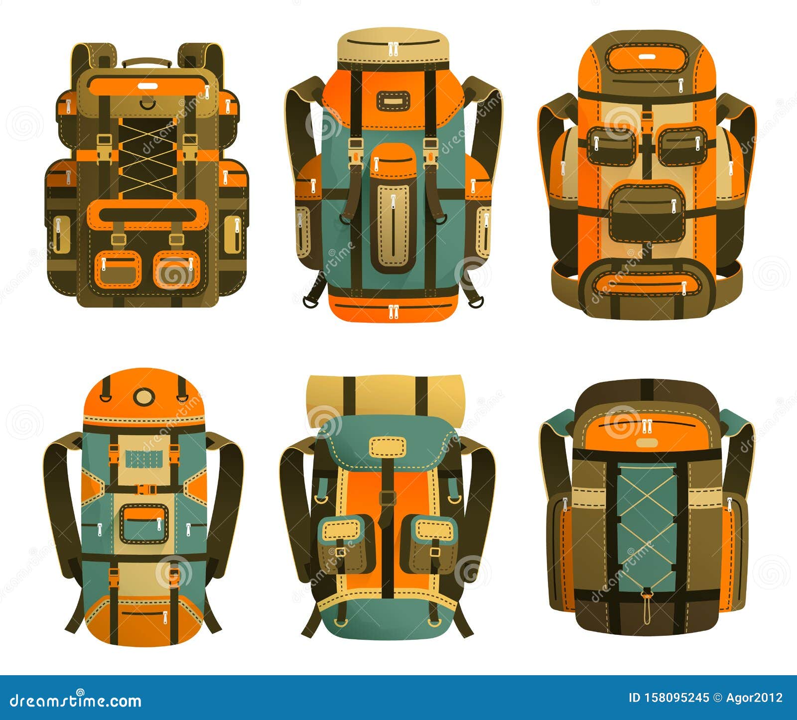 Camping Backpack Set - Different Design Options Stock Vector ...