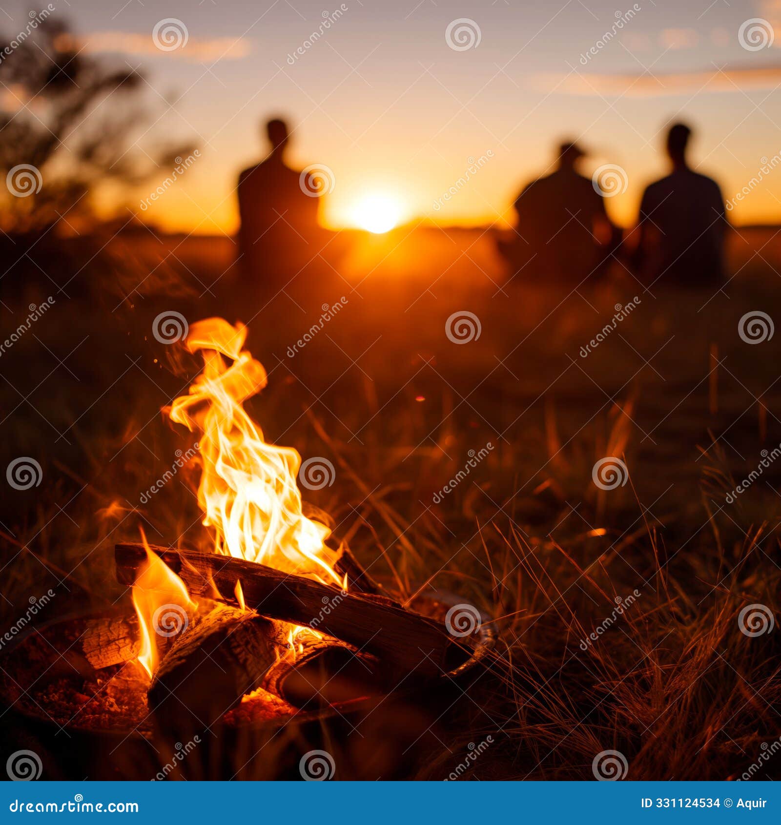 Camping Banner. Fire and Tent at Sunset. Campfire Stock Illustration ...