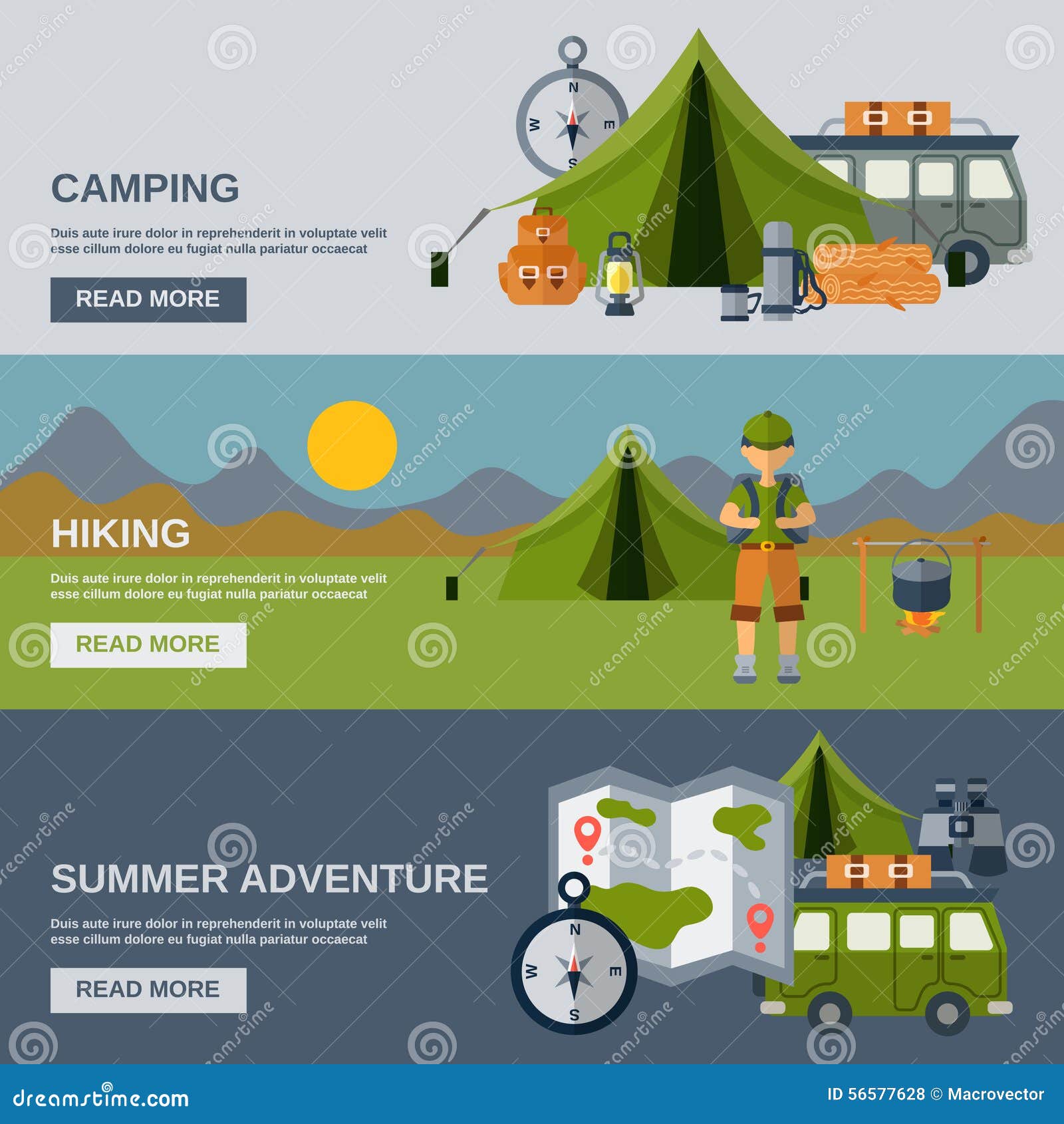 Camping Banner Set stock vector. Illustration of isolated - 56577628