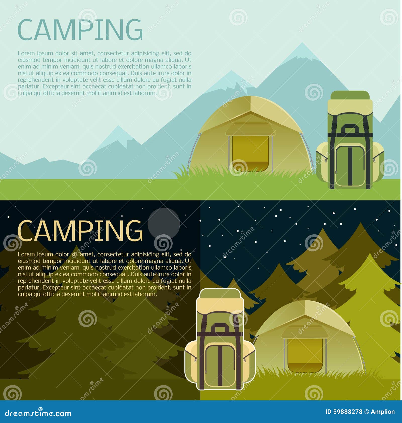 Camping Banner Icons. Editable Stroke Vector Infographic. Summer ...