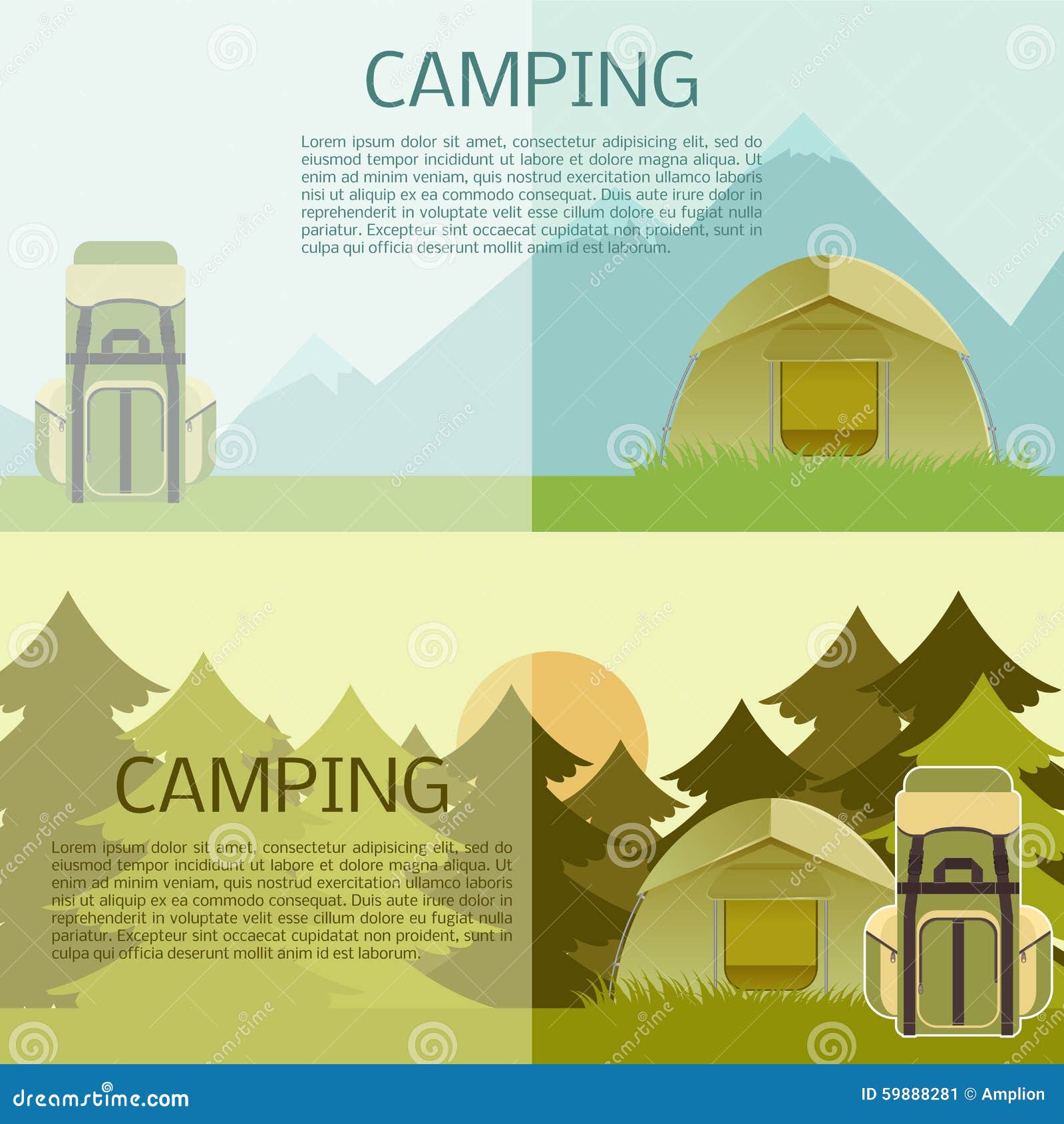 Camping banner stock vector. Illustration of flat, concept - 59888281