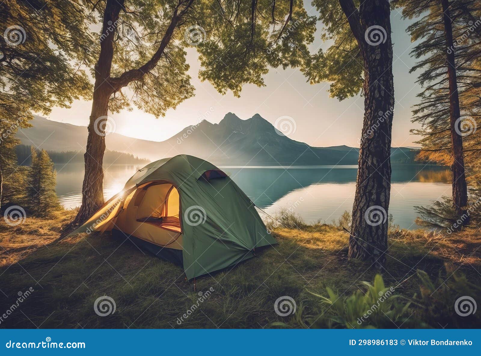 Camping in a Beautiful Natural Landscape on a Sunny Evening Stock Image ...