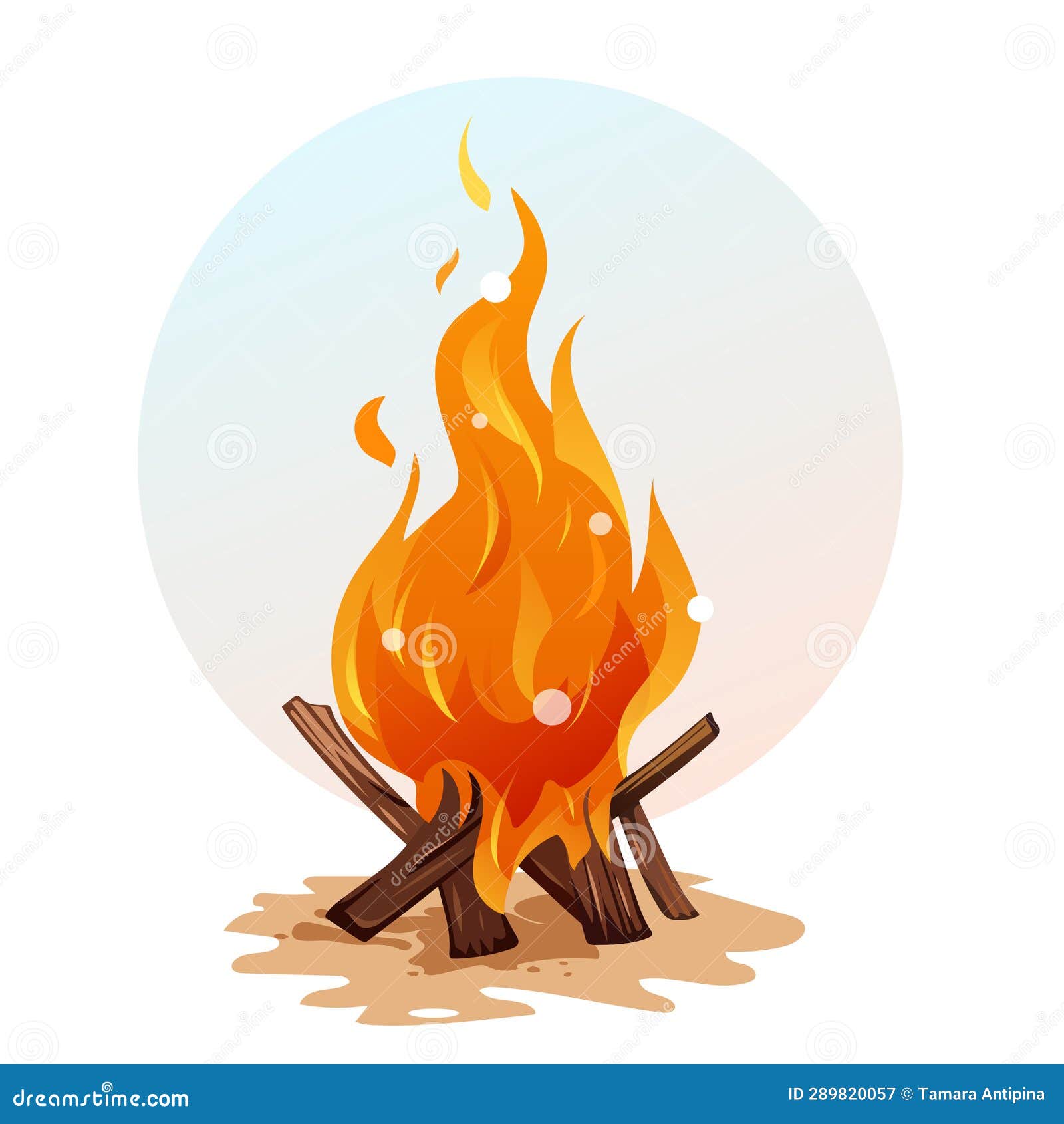 Set Of Camping Burning Bonfires. Kindled Flame. Burning Firewood ...