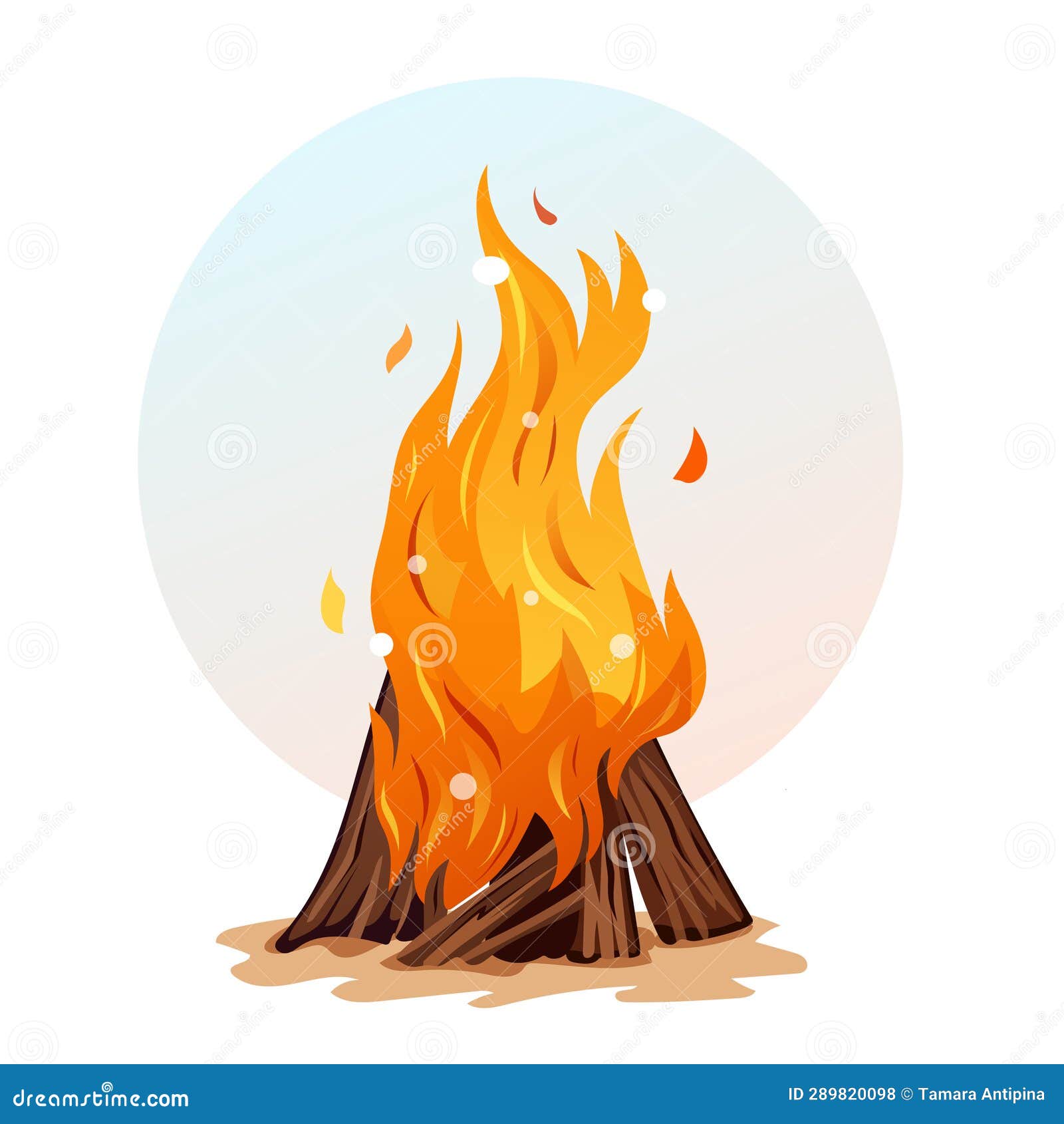 Set Of Camping Burning Bonfires. Kindled Flame. Burning Firewood ...