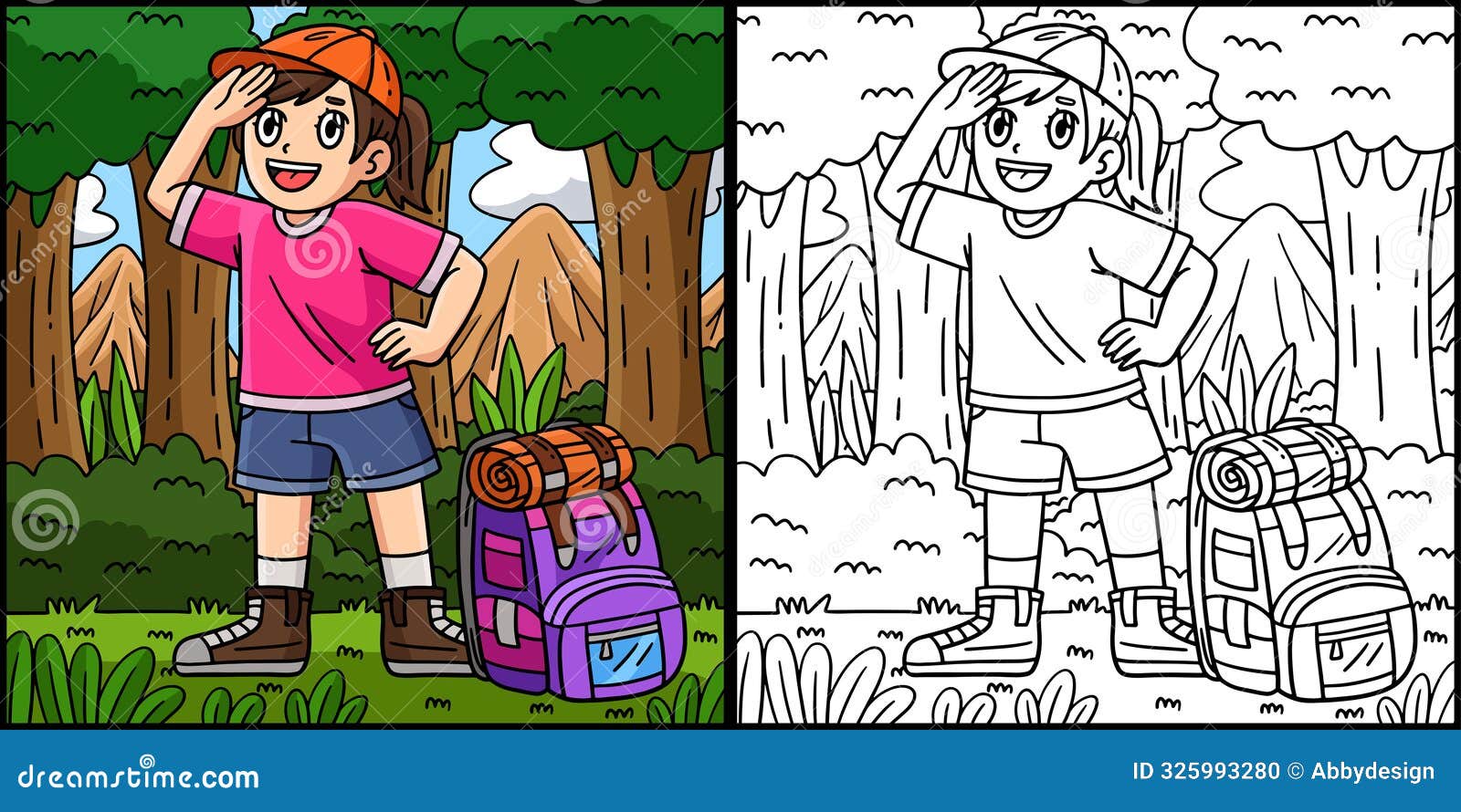 Camping Camper with Backpack Coloring Illustration Stock Vector ...