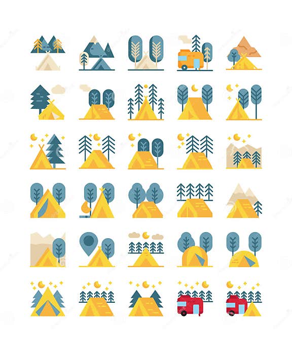 Camping, Campground Flat Icon Stock Vector - Illustration of badge ...