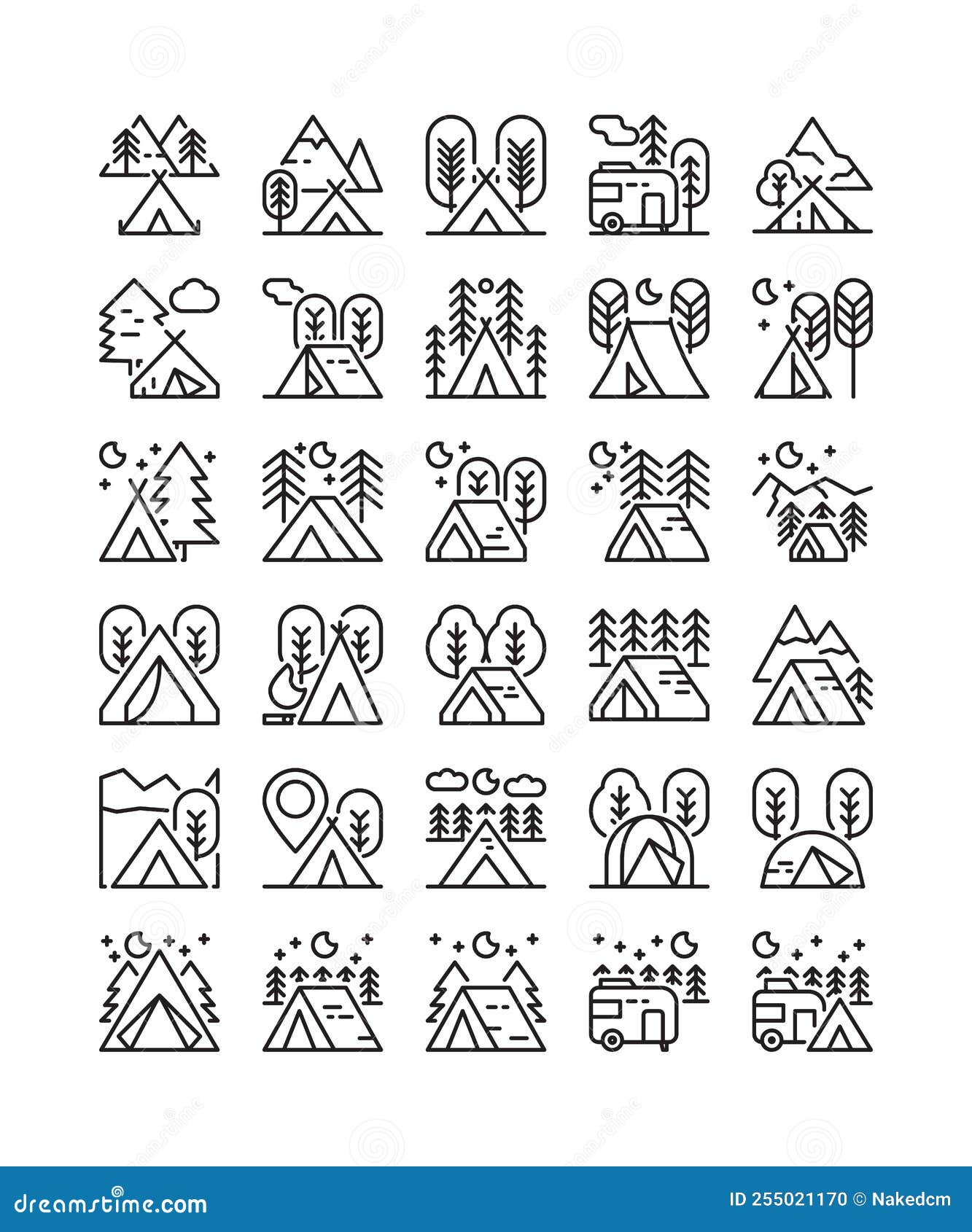 Camping, Campground Icon Set Filled Outline Vector Illustration | CartoonDealer.com #255021168