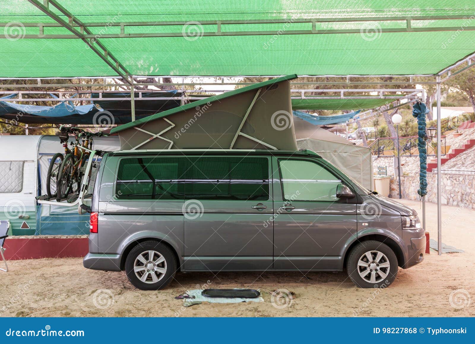 Camping Car on the Campground Stock Photo - Image of camping, transport ...
