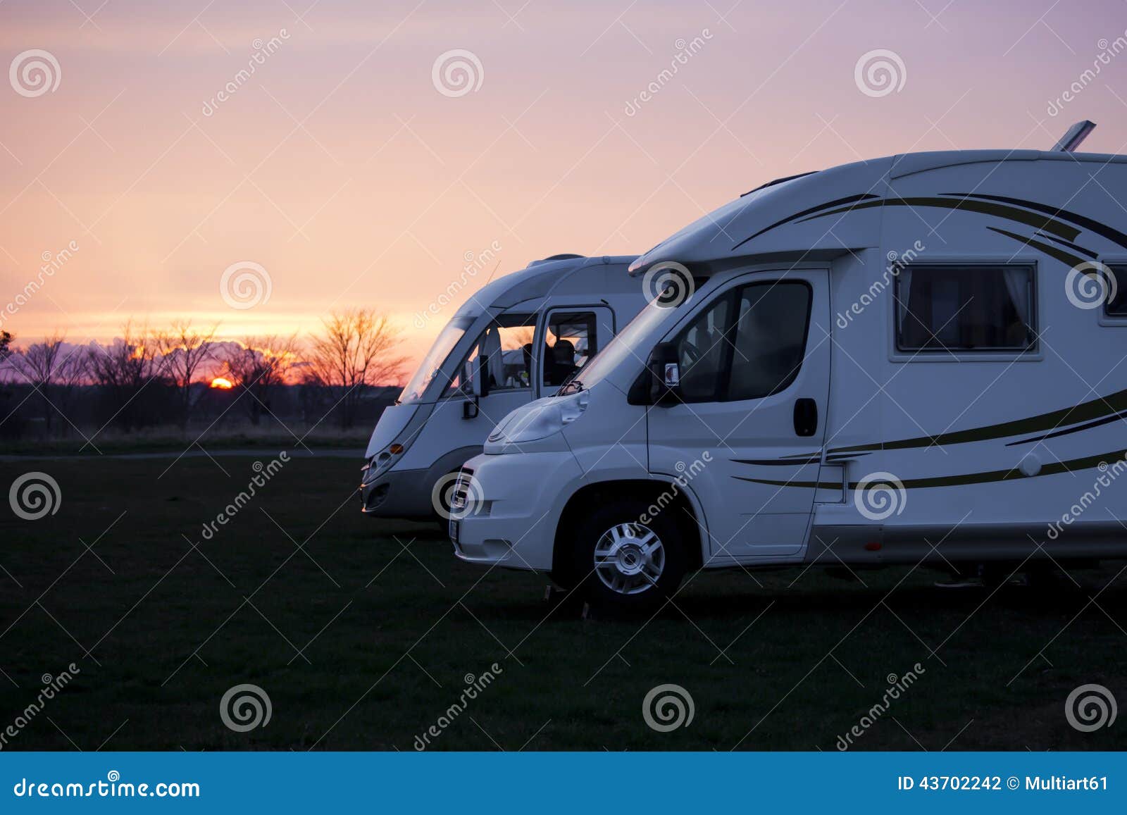 Camping Cars in Sunset stock photo. Image of home, vehicle - 43702242