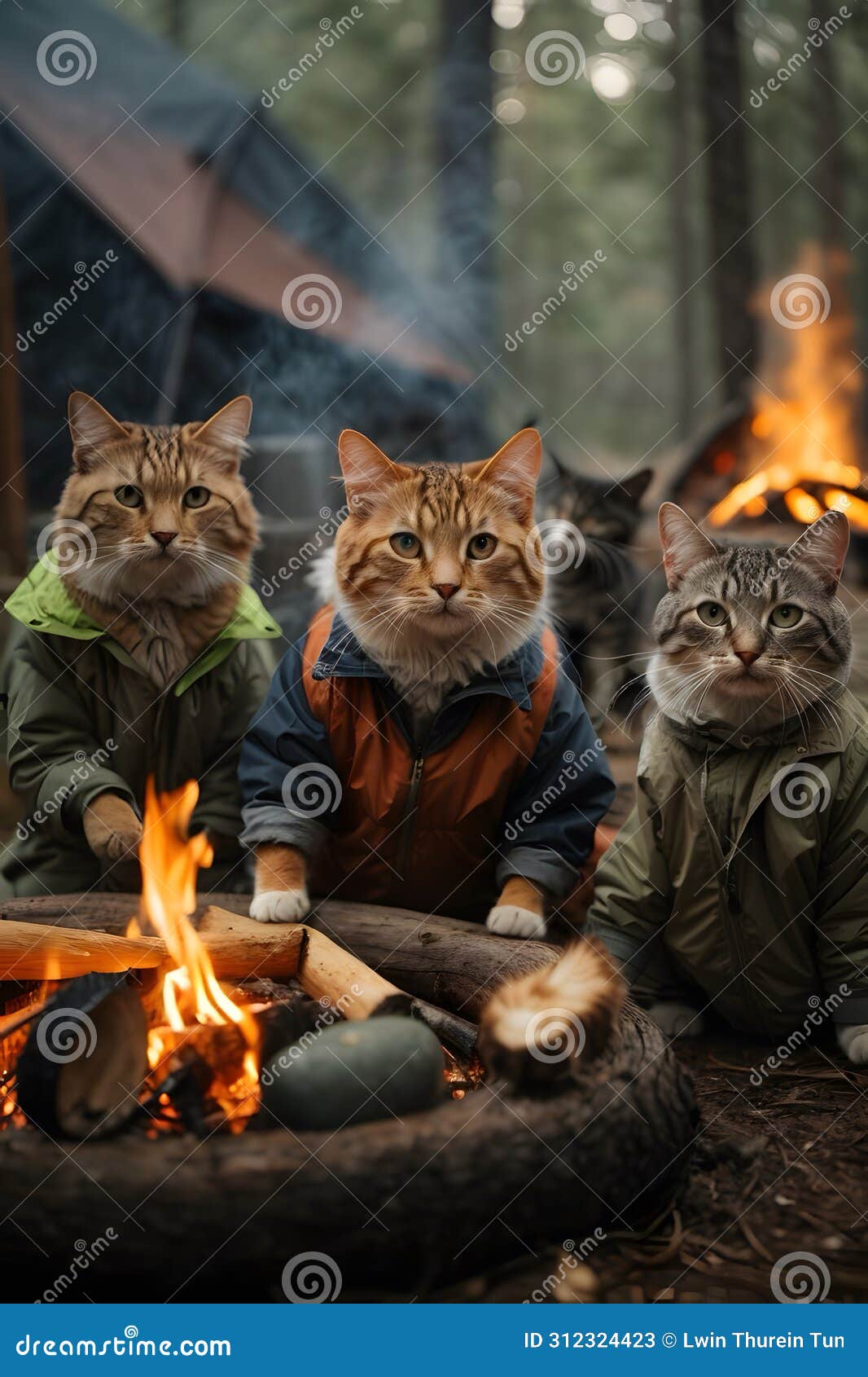 Camping cats stock image. Image of tree, cats, rainy - 312324423