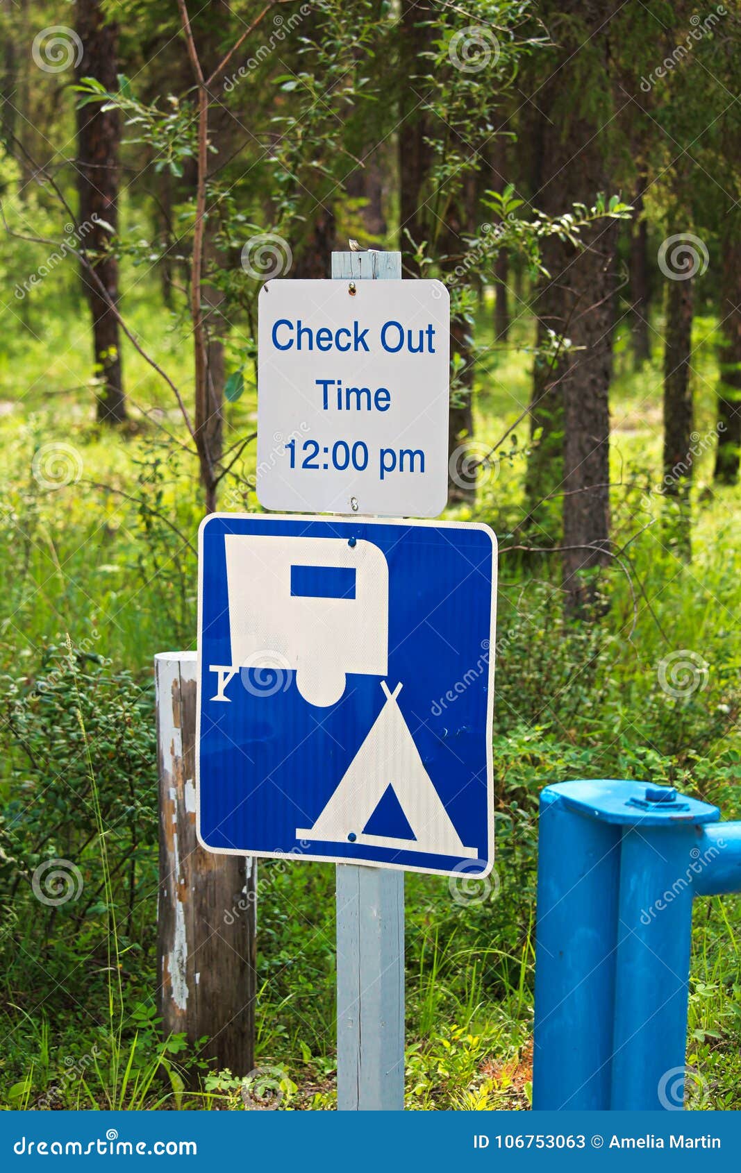 A Camping Check Out Time 12:00 Pm Message Sign Stock Image - Image of ...