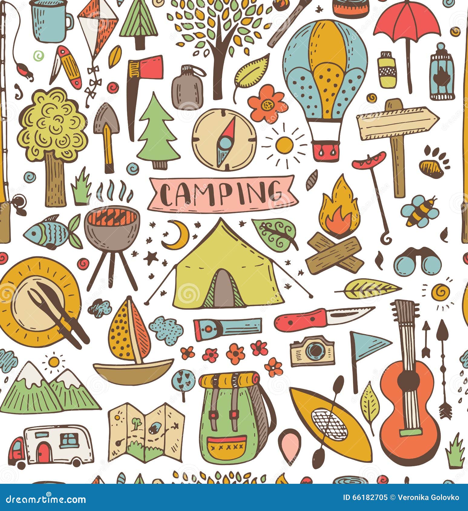 Camping doodle set stock vector. Illustration of holiday - 66182705