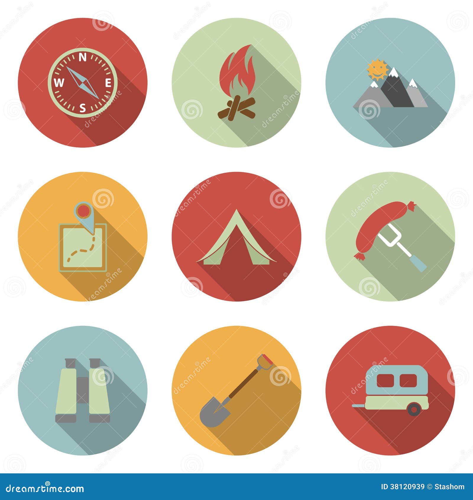 Camping Flat Vector Icons Set Stock Vector - Illustration of camper ...