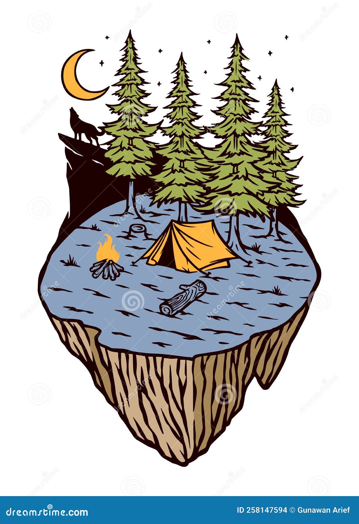Camping in the Forest Vector Illustration Stock Vector - Illustration ...