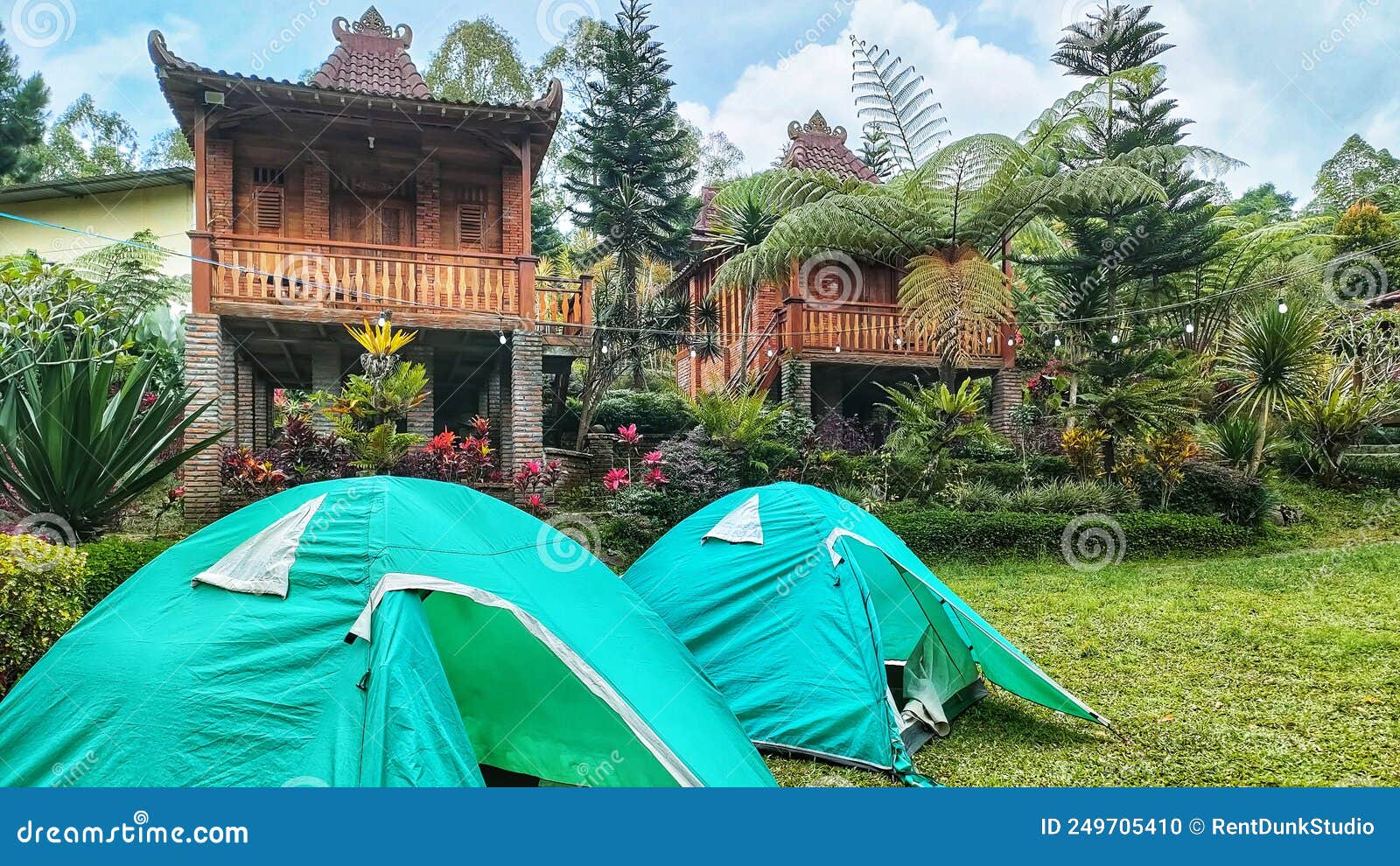 Camping in Front of a Wooden House Stock Photo - Image of camping ...