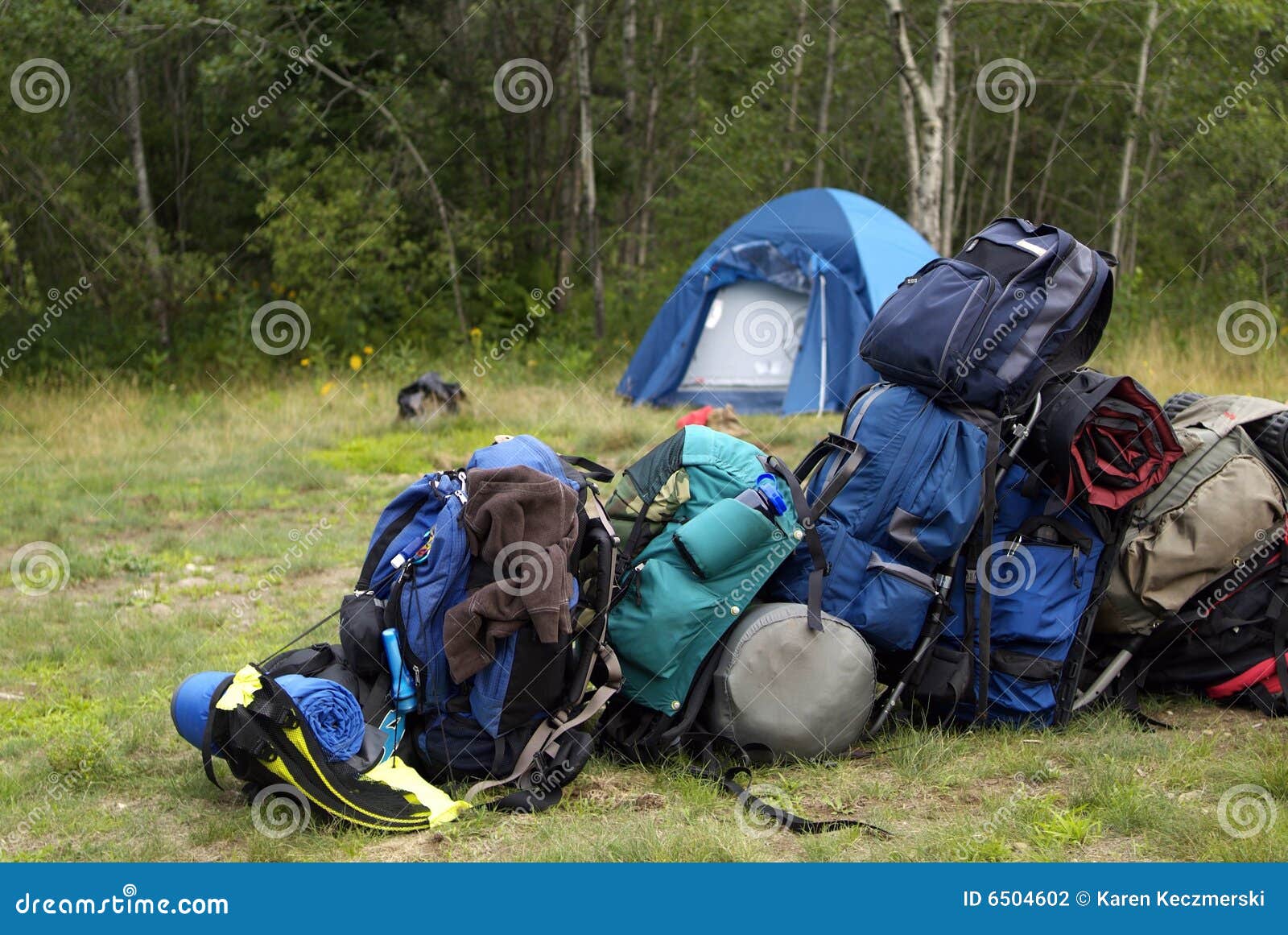 Camping gear packs stock photo. Image of backpacker, environment - 6504602