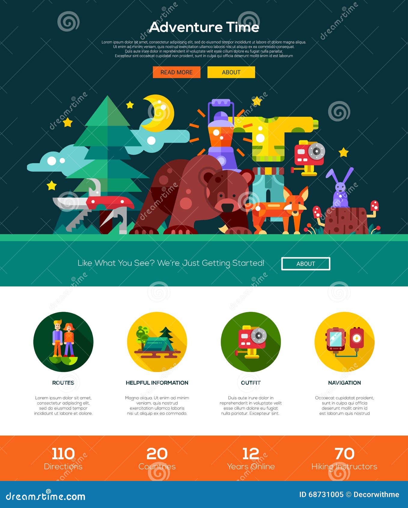 Camping, Hiking Website Header Banner with Webdesign Elements Stock ...