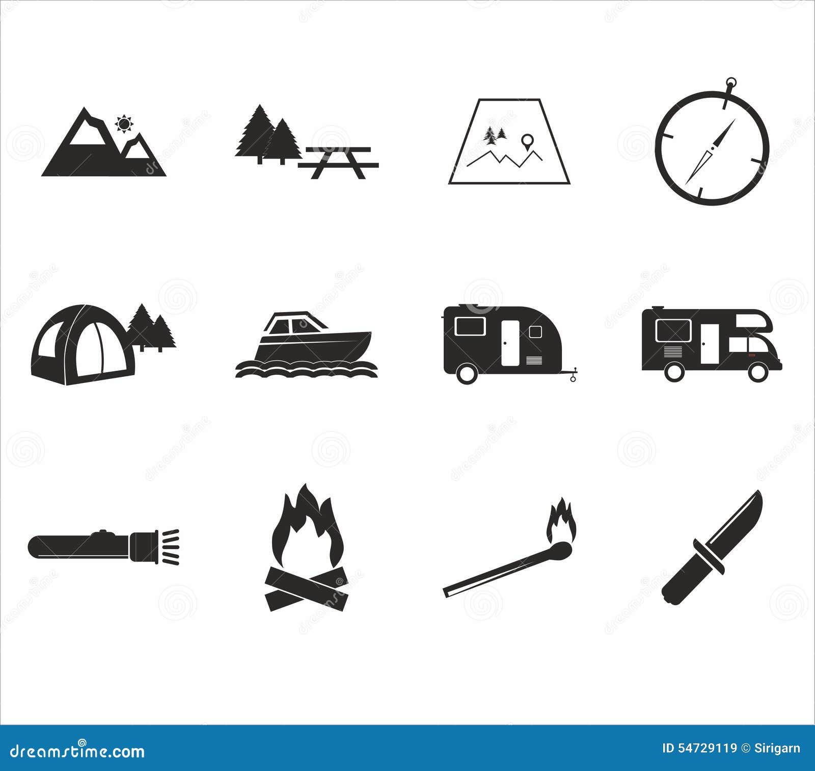 Camping icon set stock vector. Illustration of symbol - 54729119